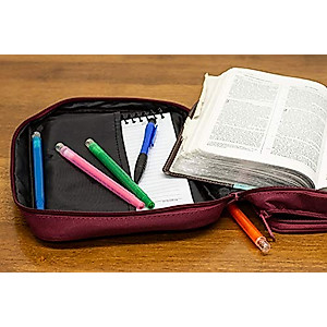 Burgundy Reinforced Canvas Bible Cover Case with Handle and Stationary, X-Large