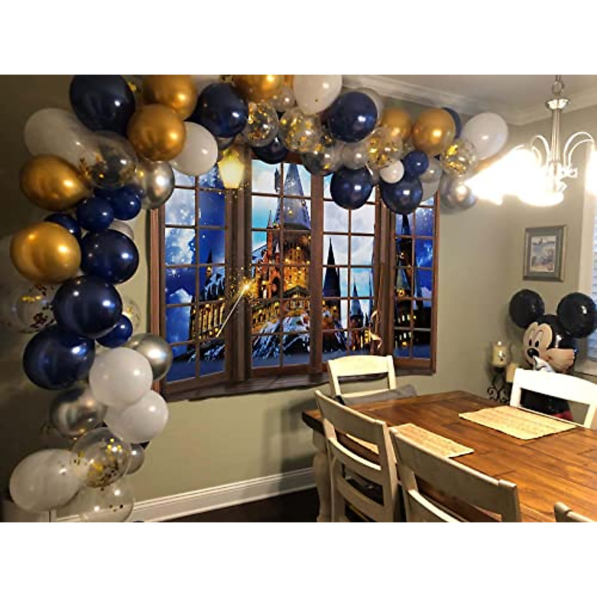 Magic Castle School Backdrop for Photography 7x5FT Window Night Full Moon Stars Glitter Wizard Halloween Photo Background Kids Birthday Party Decoration Banner Photo Booth Props (2.1mx1.5m)