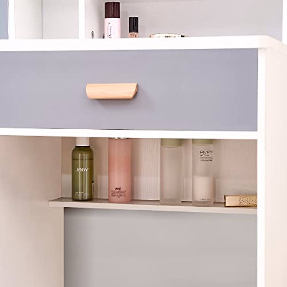 Vanity Desk Set with Mirror Hidden Storage,5 Drawers, Vanities Dressing Makeup Table with 3 Storage Cabinet, Vanity Set for Bedroom Studio White