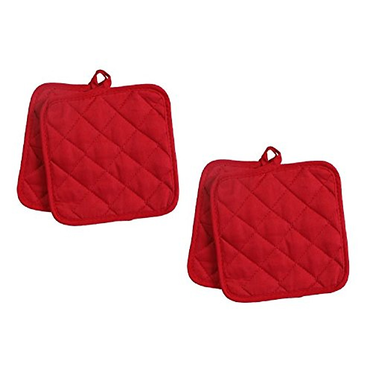 Pack of Four (4) Red Home Store Cotton Pot Holders (2 Sets of 2) (2, Red) Reluen