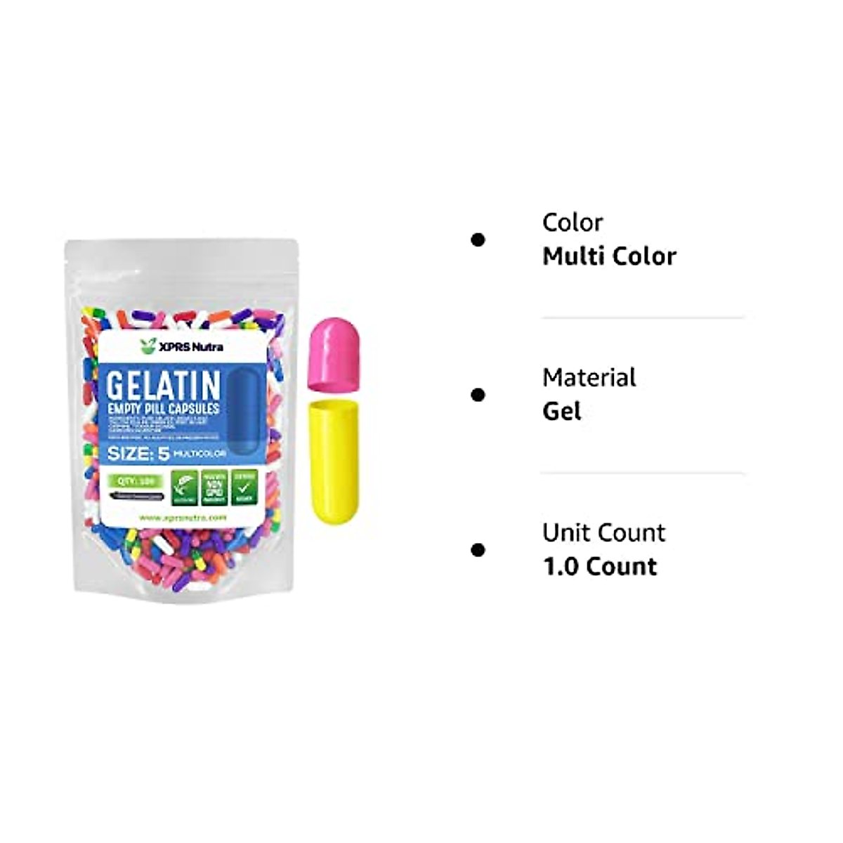 XPRS Nutra Size 5 Empty Capsules - 100 Count Very Small Empty Gelatin Capsules - Empty Pill Capsules - DIY Capsule Filling - Fillable Pill Capsules Empty Gel Caps (Multi Color)
