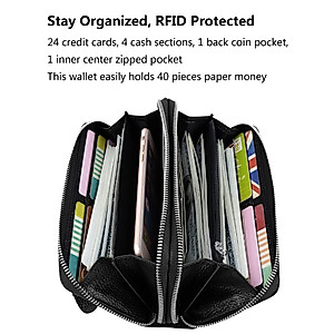 YALUXE Women's Double Zipper Leather Wristlet Wallet Cell Phone Purse Card Holder RFID Blocking