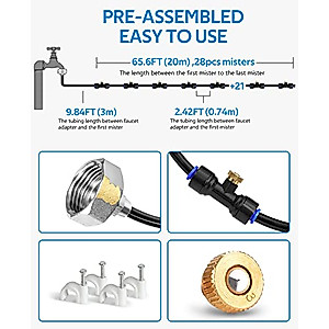 homenote Misting Cooling System 75FT (23M) Misting Line + 28 Brass Mist Nozzles + Brass Adapter(3/4") Outdoor Mister for Patio Garden Greenhouse Trampoline for Waterpark