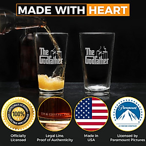 The Godfather Etched Pint Beer Glass - Officially Licensed, Premium Quality, Handcrafted Glassware, 16oz. - Perfect Collectible Gift for Movie Lovers, Birthdays & Special Occasions