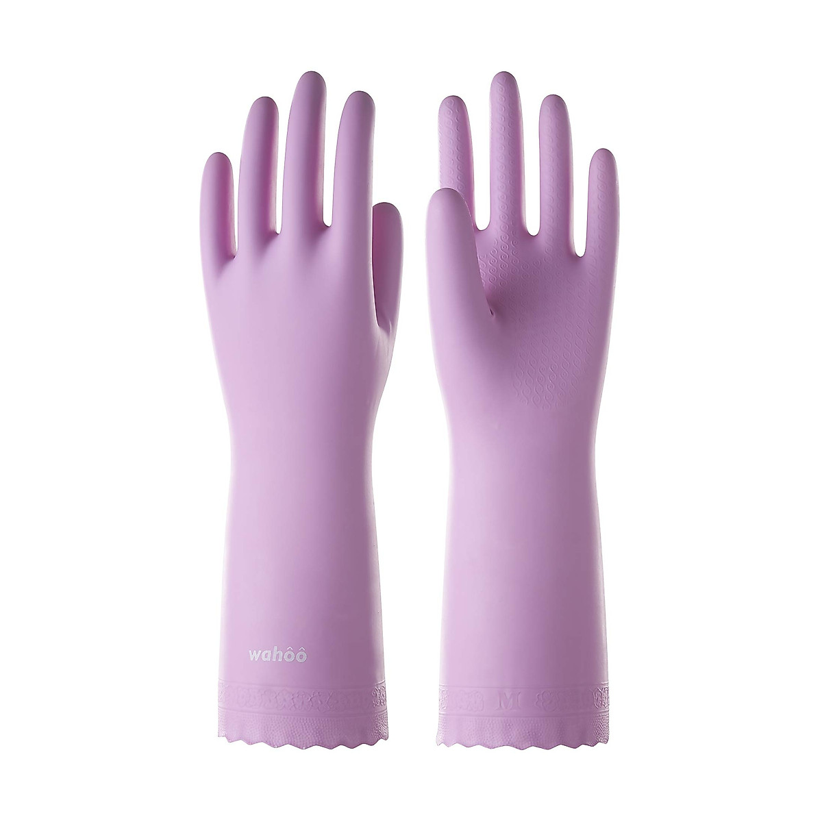 wahoo PVC Dishwashing Cleaning Gloves, Skin-Friendly, Reusable Kitchen Gloves with Cotton Flocked Liner, Non-Slip, Medium