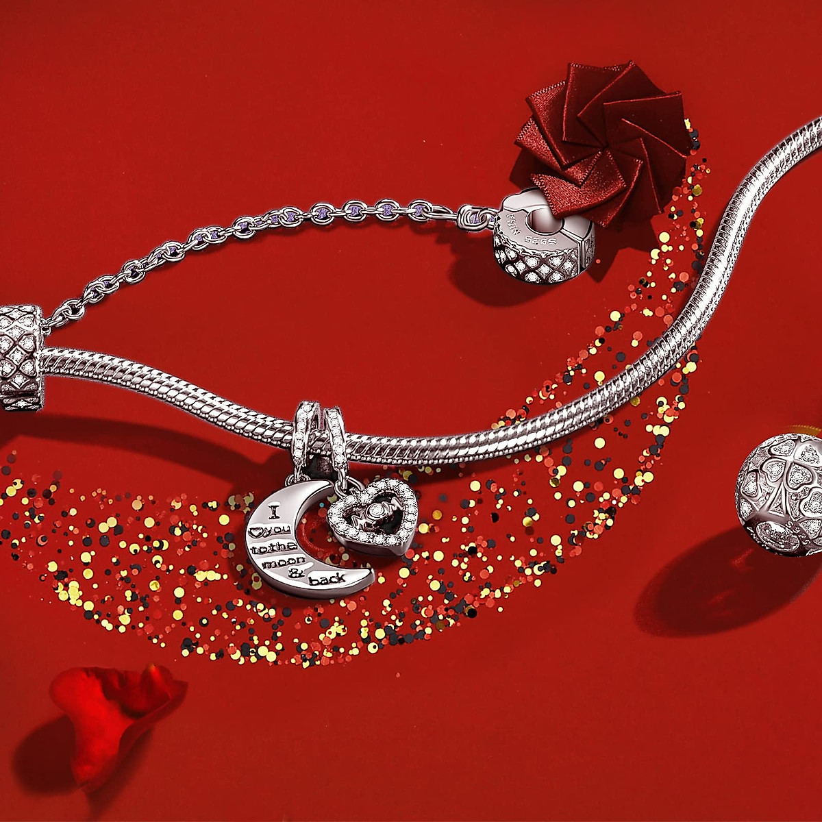 NINAQUEEN Mom Heart Charms Fits Charms Bracelets I Love You to The Moon and Back 925 Sterling Silver Dangle Charm Beads Mother Daughter Necklace Jewelry for Mom Birthday Christmas Gifts for Wife