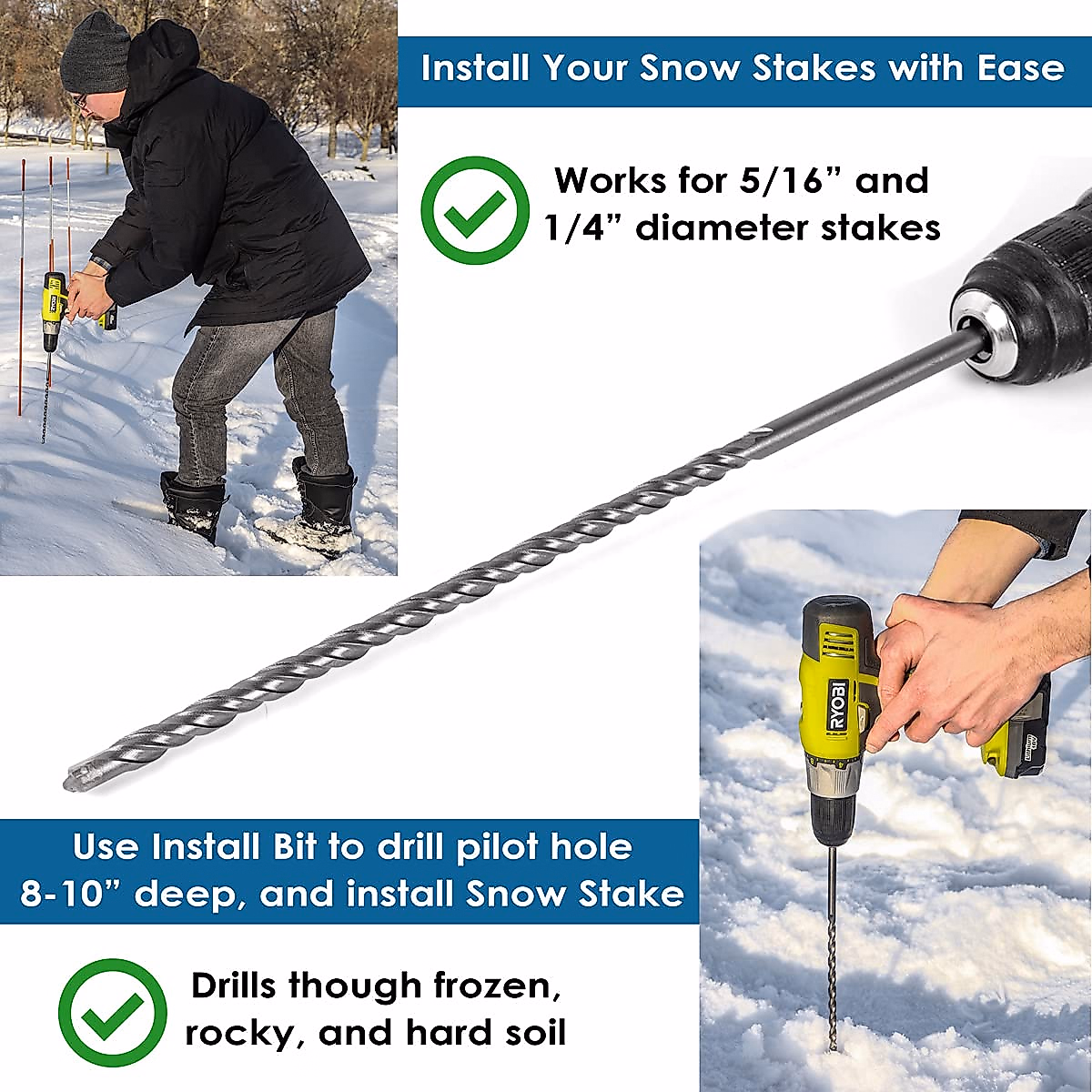 Polar Snow Products 12" Driveway Stake Installation Bit -Easily Install Your Snow Stakes in Frozen and Rocky Soil
