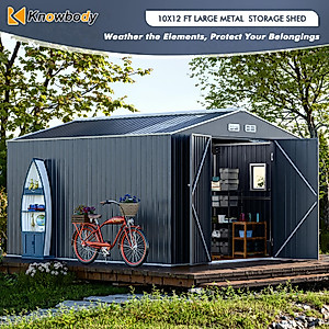 10x12x7 FT Metal Shed Outdoor Storage with Reinforcement, Natural Lighting Tool Sheds with Translucent Roof Panels, Windows, and Lockable Doors, Ideal for Garden, Backyard, and Patio