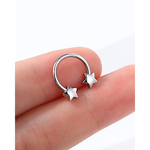 Jewseen 16g Septum Ring Star Septum Jewelry Cartilage Earring Hoop Helix Piercing Jewelry Surgical Steel Tragus Earrings Daith Earrings Nose Ring Hoop for Women and Men