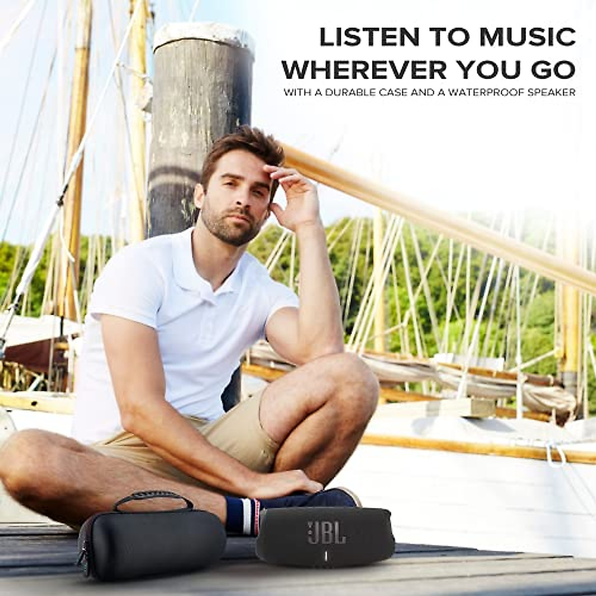 JBL Charge 5 - Portable Bluetooth Speaker with Megen Hardshell Travel Case with IP67 Waterproof and USB Charge Out (Black)