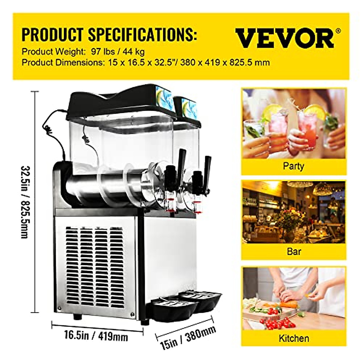 VEVOR Frozen Drink Machine, 12LX2 Tanks Commercial Margarita Machine, 700W Commercial Slushy Machine, Stainless Steel Margarita Machines, Efficient Cooling Perfect for Cafes Restaurants Bars