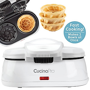 Double Waffle Bowl Maker- Make two 4" Ice Cream Cone Bowls at Once, NonStick Electric Baker for Homemade Icecream Treats, Easy to Use Iron, Add your Favorite Fillings, Toppings, Fun Holiday Xmas Gift
