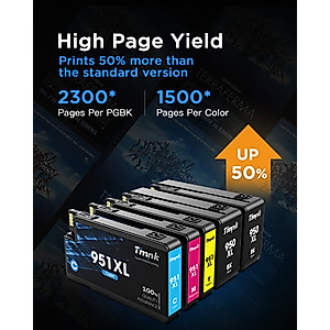 【5-Pack Larger Capacity】 950XL 951XL Ink Cartridges Combo Pack, Replacement for HP 950 951 XL Ink Cartridges, High Page Yield, Works with OfficeJet Pro 8600 8610 8620 8625 Printer (2BK/1C/1M/1Y)