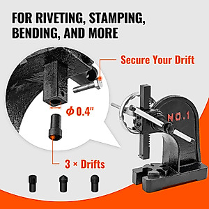 VEVOR Arbor Press, 1 Ton Manual Arbor Press with Handwheel, 5.9" Maximum Height, Cast Iron Heavy-duty Manual Desktop Arbor Press, Precision Hand Press for Stamping, Bending, Stretching, Forming