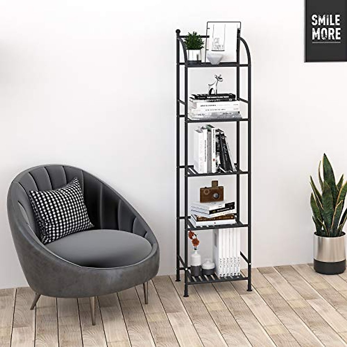 FKUO 5 Tier Bathroom Storage Open Shelf Unit, Free-Standing Metal Corner Rack Shelving for Kitchen, Living Room, Hallway (Black, 5 Tier)