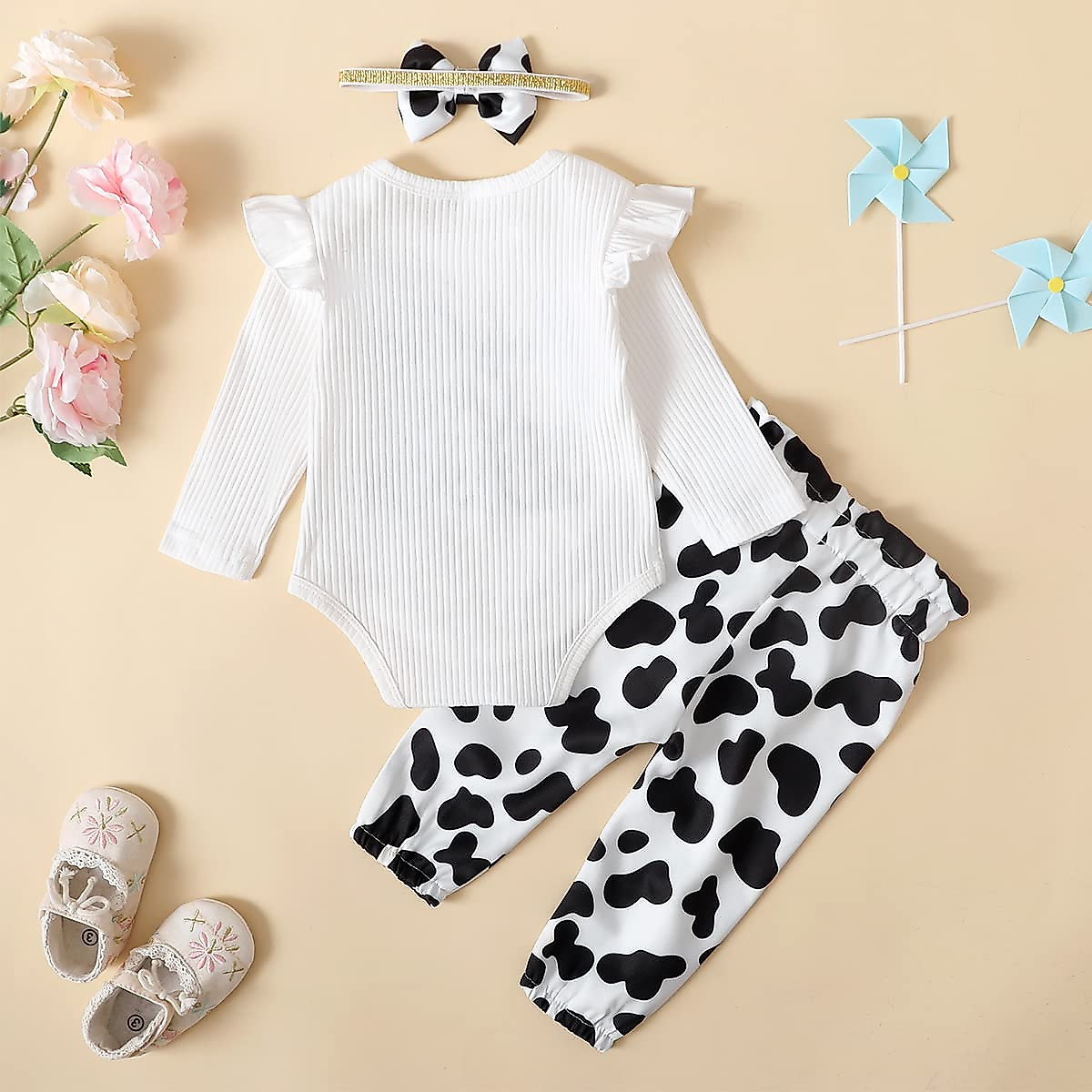 PadaGooder Baby Girl First Birthday Outfit Girl Cow Birthday Outfit Baby Holy Cow I'm One Bodysuit (White,12-18 Months)