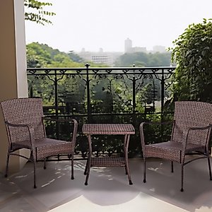 WIDELUCK 3 Pieces Furniture Outdoor Patio Conversation Bistro Set, Modern Bistro Rattan Chair Conversation Sets Seating Group Furniture with Coffee Table for Yard, Backyard (Basic Rattan Chair)