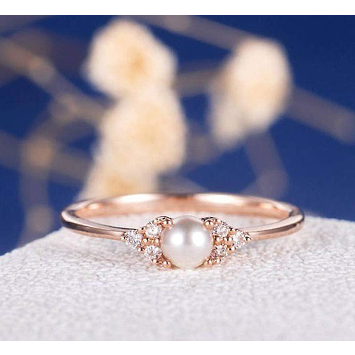 Koguxuix Elegant Pearl Ring 18k Rose Gold CZ Crystal Pearl Ring Fashion Engagement Wedding Jewelry (9)