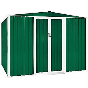 Skiway 6' x 8' Outdoor Garden Storage Shed with Sliding Door, Perfect to Store Patio Furniture, Garden Tools, Bike Accessories, Beach Chairs, Weather Resistance, Green