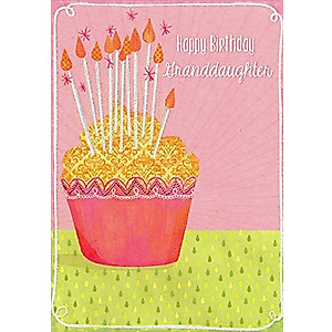 Designer Greetings Cupcake with Tall Sparkling Glitter Candles Birthday Card for Teen/Teenager Granddaughter