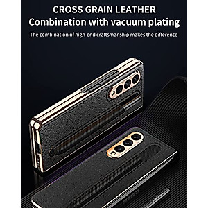 Gross Grain Case for Samsung Galaxy Z Fold 3 5G 2021 Plating Luxury Ultra Slim Hybrid with S Pen Slot Cover Anti-Fingerprint Dustproof Shockproof Compatible with Samsung Galaxy Z Fold 3(Purple)