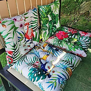 ADK SKY Seat Cushion Tropical Plants Flamingo Chair Pads for Dining Chairs, Office Chair, Car, Floor, Outdoor, Patio，Machine Wash & Dryer Friendly 4 Pack 16"×16"