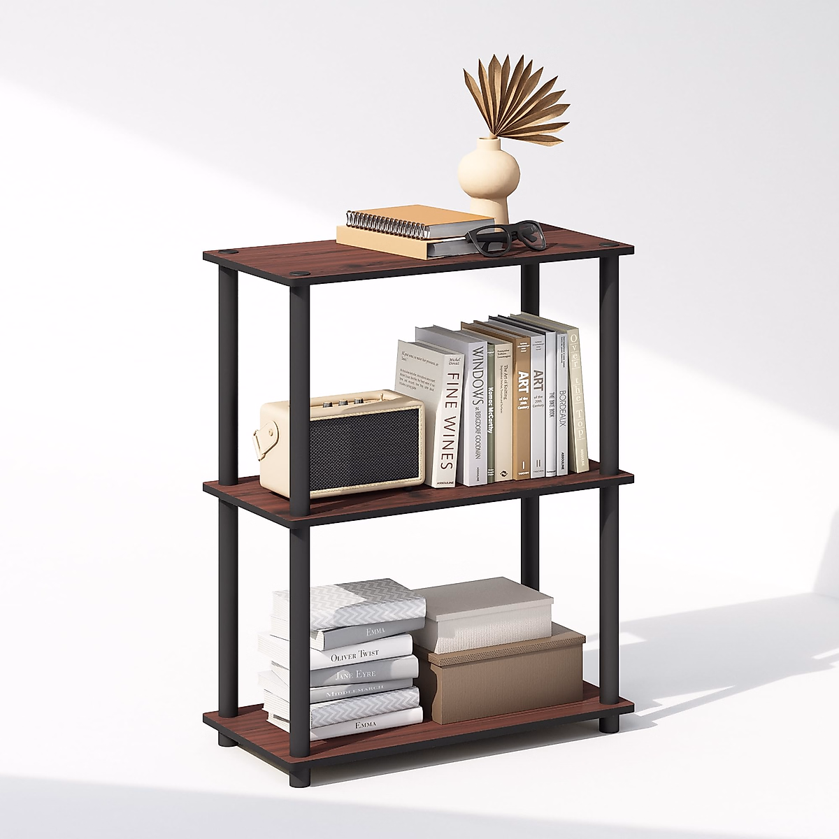 Furinno Turn-N-Tube 3-Tier Multipurpose Compact Bookcase, Dark Cherry