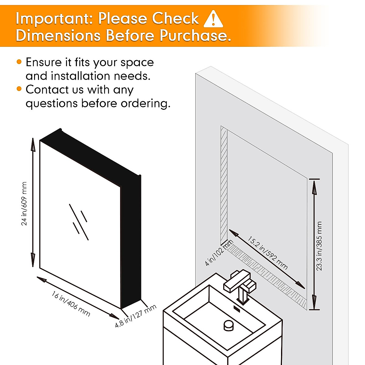DURLDENG Bathroom Mirror with Storage,16 X 24 Inch,2024 New Model,Medicine Cabinet Mirror,Recessed Medicine Cabinet with Mirror,2 Adjustable Shelves,Black,Soft Hinge