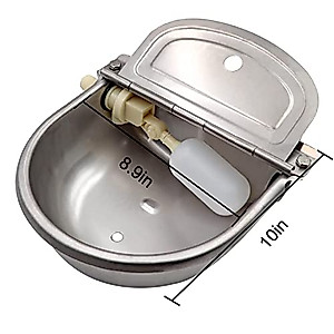 Automatic Water Bowl,Pet Water Dispenser with Float Valve,Stainless Steel Bucket no Splash Dog Drinking Dish, Water Trough with Discrete 3/4 to 1/2" Adapter (with Drainage Hole)
