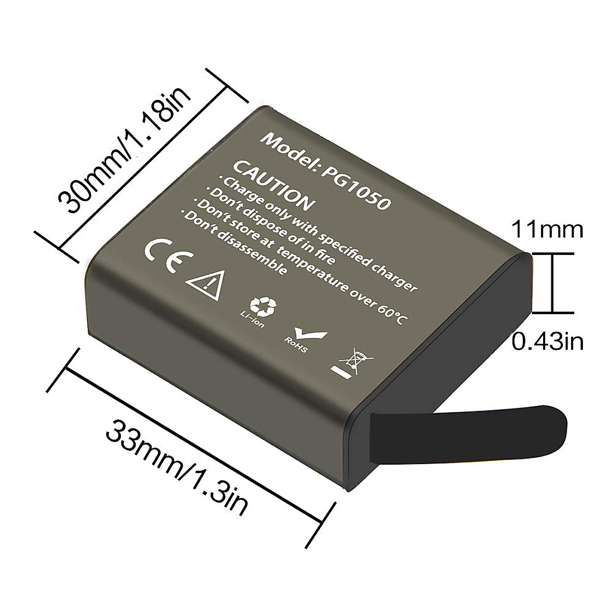 PG1050 Action Camera Battery, 1050mAh Rechargeable Batteries (3 Pieces) with USB Charger, Compatible with AKASO EK7000/APEMAN/Dragon Touch/Apexcam/Vemont/COOAU/EKEN and More