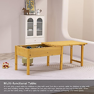 BIRASIL Wooden Kids Sensory Tables with Folding Lid, Activity Table for Children, Elevated Play Tables with Storage for Indoor Outdoor, Yellow