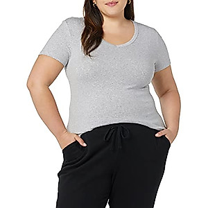 Amazon Essentials Women's Slim-Fit Short-Sleeve V-Neck T-Shirt, Pack of 2, White/Light Grey Heather, Large