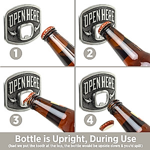 Western Beer Belt Buckle - Large, Texas Cowboy Style Bottle Opener Buckles For Men - Men’s Novelty Funny Gag Gift Belt Buckle That 𝐑𝐞𝐚𝐥𝐥𝐲 𝐎𝐩𝐞𝐧𝐬 𝐁𝐨𝐭𝐭𝐥𝐞𝐬-Silver Chrome