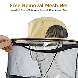 Mosquito Head Net Hat, Mosquito Cap with Net Face Cover,Foldable Fishing Hat with Removable Mosquito Netting for Fishing Hiking Beekeeping Gardening Farming(1 Pack,Cream)
