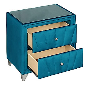 Wood Nightstand with 2 Drawers, Bedside Tables with Velvet Fabric & Glass Worktop, Bed Side Table & Night Stand End Table with Storage for Living Room, Bedroom, Beige, 25"L x 13.7"W x 28.3"H