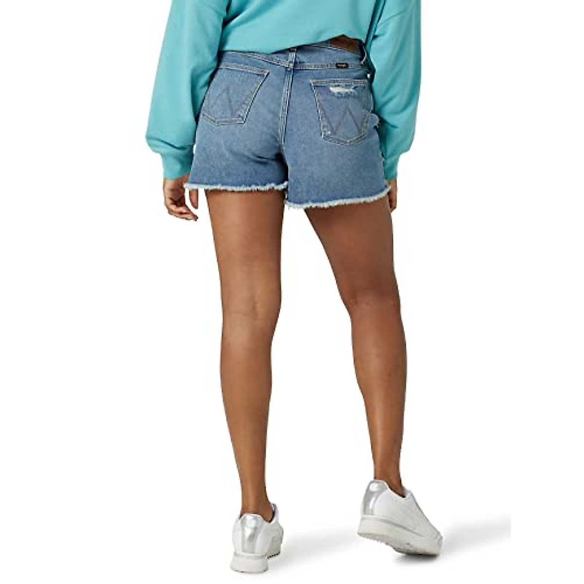 Wrangler Women's 4" Fray Jean Short, Sky Light, 12