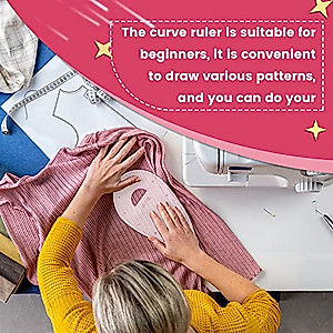 Armhole Ruler, French Curve Ruler for Pattern Making,Sewing Pattern Armhole Ruler,Curve Ruler for Sewing French Curve Rulers Ruler for Clothing Designer,Great for Sewing, Painting,and DIY Craft,Pink