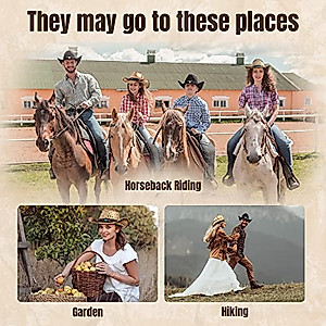 Men's & Women's Western Style Cowboy / Cowgirl Straw Hat with Bull Big Bead Band - Beige