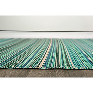 Rugshop Contemporary Stripe Reversible Crease-Free Waterproof Premium Recycled Plastic Outdoor Rugs for Patio,Backyard,RV,Deck,Picnic,Trailer,Beach,Camping Blue 3' x 5'