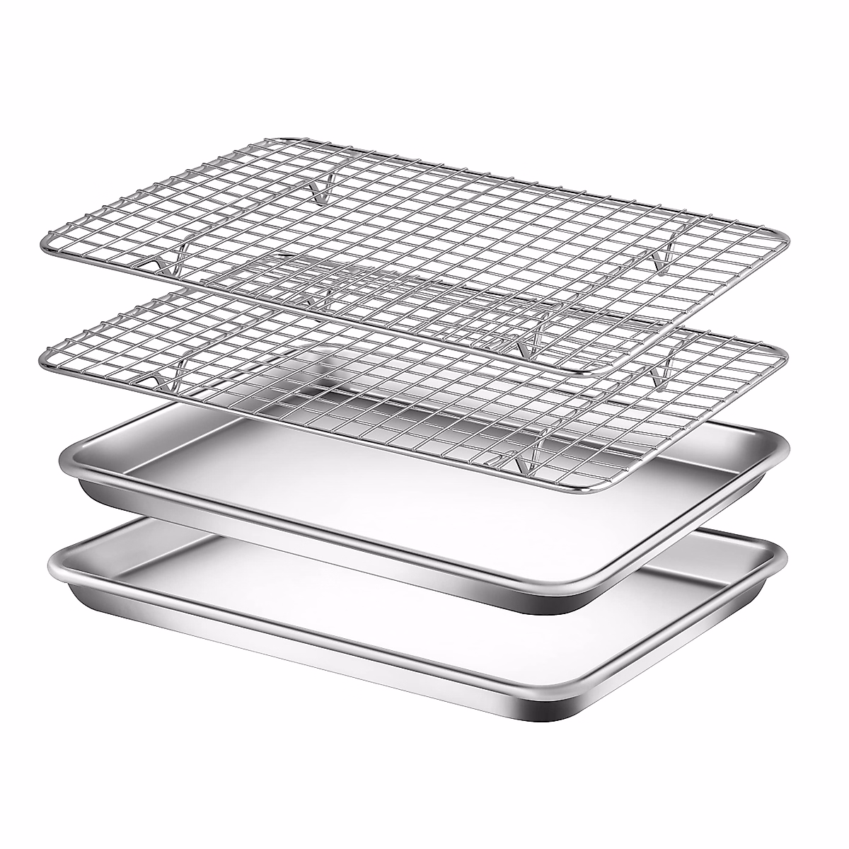 Nutrichef Non Stick Baking Sheets, Cookie Pan Aluminum Bakeware with Cooling Rack, Professional Quality Kitchen Cooking Non-Stick Bake Trays with Silver Coating Inside and Outside, 1 Pair of Pans