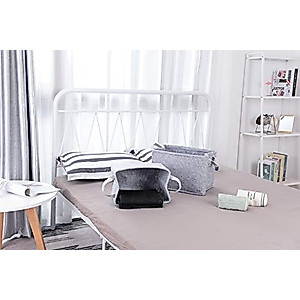 Rhyan Felt Storage Basket/Bin with PU Handles, Collapsible & Convenient Storage Solution for Office, Bedroom, Closet, Toys, Laundry(Light Gray)