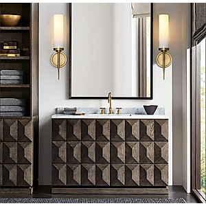 PERMO Vintage Wall Sconce Antique Single Sconces Lighting Fixture with 2.8" Cylindrical Shade Milk Glass Sconces for Bathroom Living Room