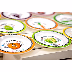 Healthy Kiddos Fruits & Vegetables Fun Plates For Kids 12 Pack | Educational, Non-Slip, Melamine & BPA Free, Eat Healthy Kids Nutrition Plate