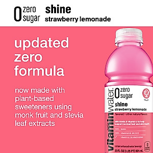 vitaminwater zero sugar shine, electrolyte enhanced water w/ vitamins, strawberry lemonade drinks, 20 fl oz, 12 Pack