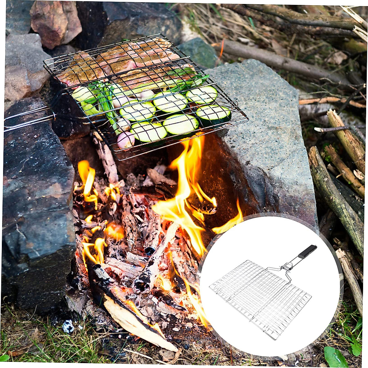 JEWEDECO 1pc Bbq Fish Rack Barbecue Fish Basket Bbq Grilling Basket Outdoor Grill Accessories Bbq Fish Holder Bbq Fish Basket Charcoal Grills Barbecue Grill Stainless Steel Grilled Shrimp