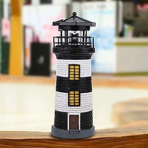 Naroote wosume Waterproof Easy to Install Automatic Rotating Light Rotating Lighthouse for Home(Black and White)