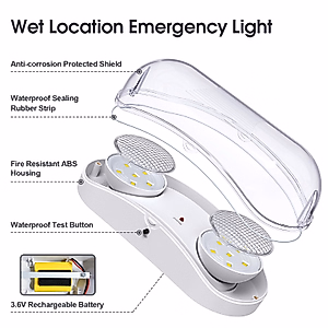 Outdoor Emergency Light with Battery Backup, Exterior Emergency Exit Lights Hardwired, Wet Location LED Egress Lights, Waterproof Commercial Emergency Lighting Fixture, 120-347V, UL Listed(2 Pack)