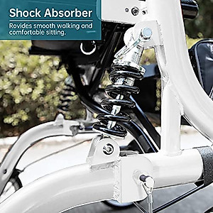 ELENKER Upright Rollator Walker, Stand Up Rollator Walker with Shock Absorber, 10” Front Wheels and Carrying Pouch, Suitable for Outdoor, White