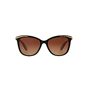 Ralph by Ralph Lauren Women's RA5203 Cat Eye Sunglasses, Shiny Black On Nude & Gold/Polarized Gradient Brown, 54 mm