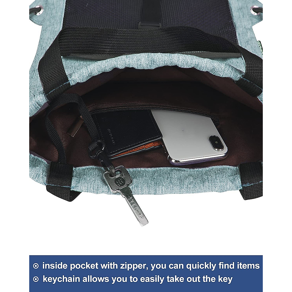 LIVACASA Drawstring Bag Gym with Pockets Sports Sack with Handle Drawstring Backpack Travel for Men Women